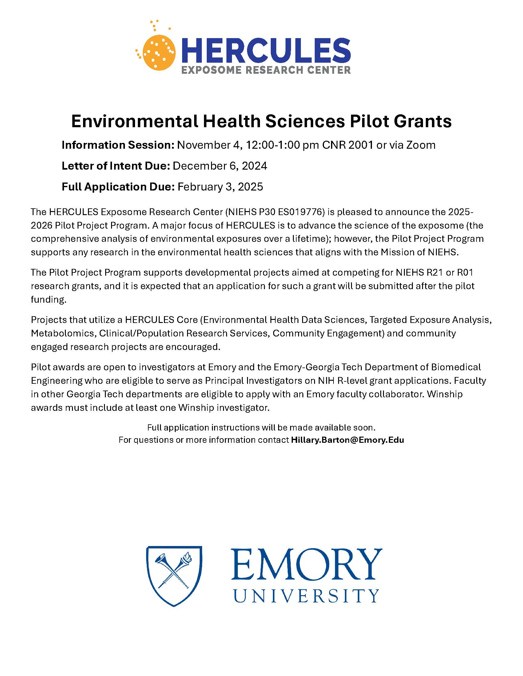 HERCULES Pilot Grants Information Session - HERCULES Exposome Research ...